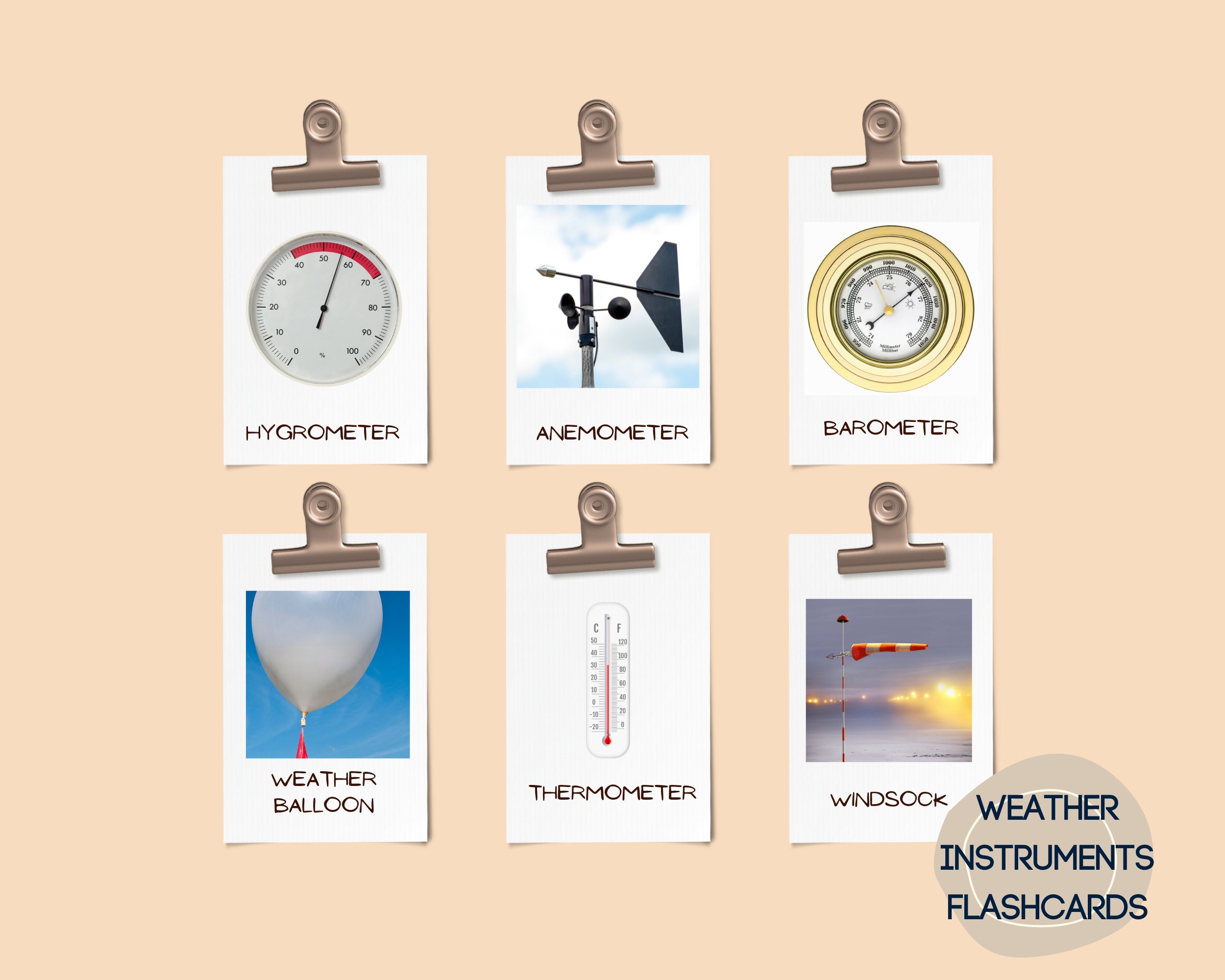 Weather Instruments Cards, Weather Flashcards , Toddler Weather ...
