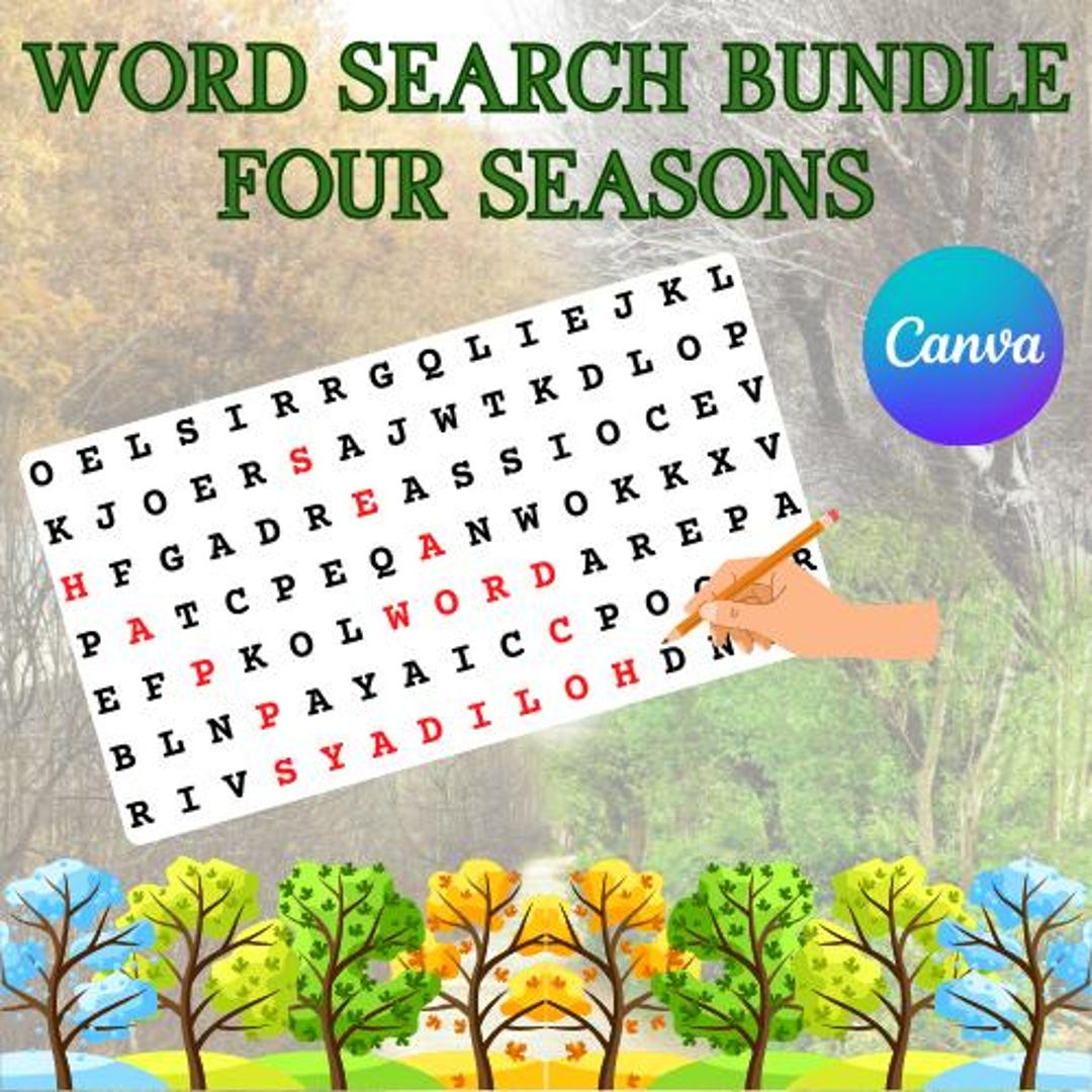 Four Seasons Word Search Bundle – Printable Puzzle Pack (spring, Summer ...