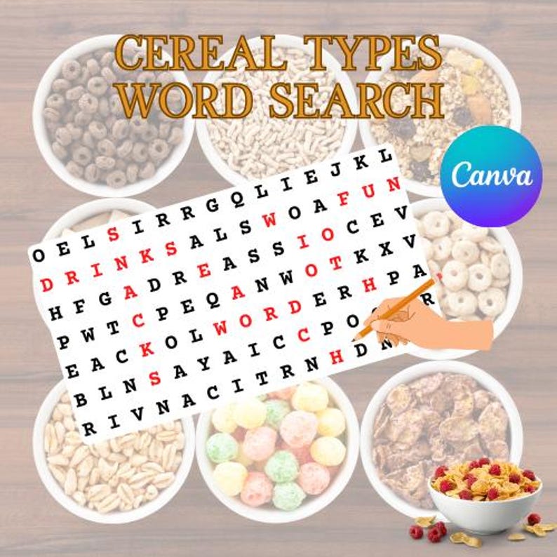 Cereal Types Printable Word Search – Fun Food-themed Activity for ...