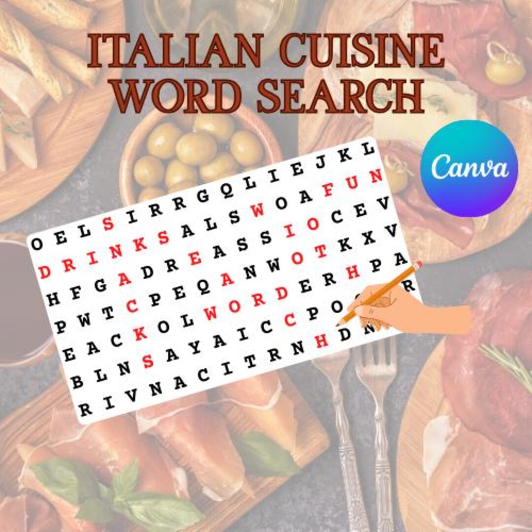 Italian Cuisine Word Search Puzzle – Food-themed Fun (2 Included ...