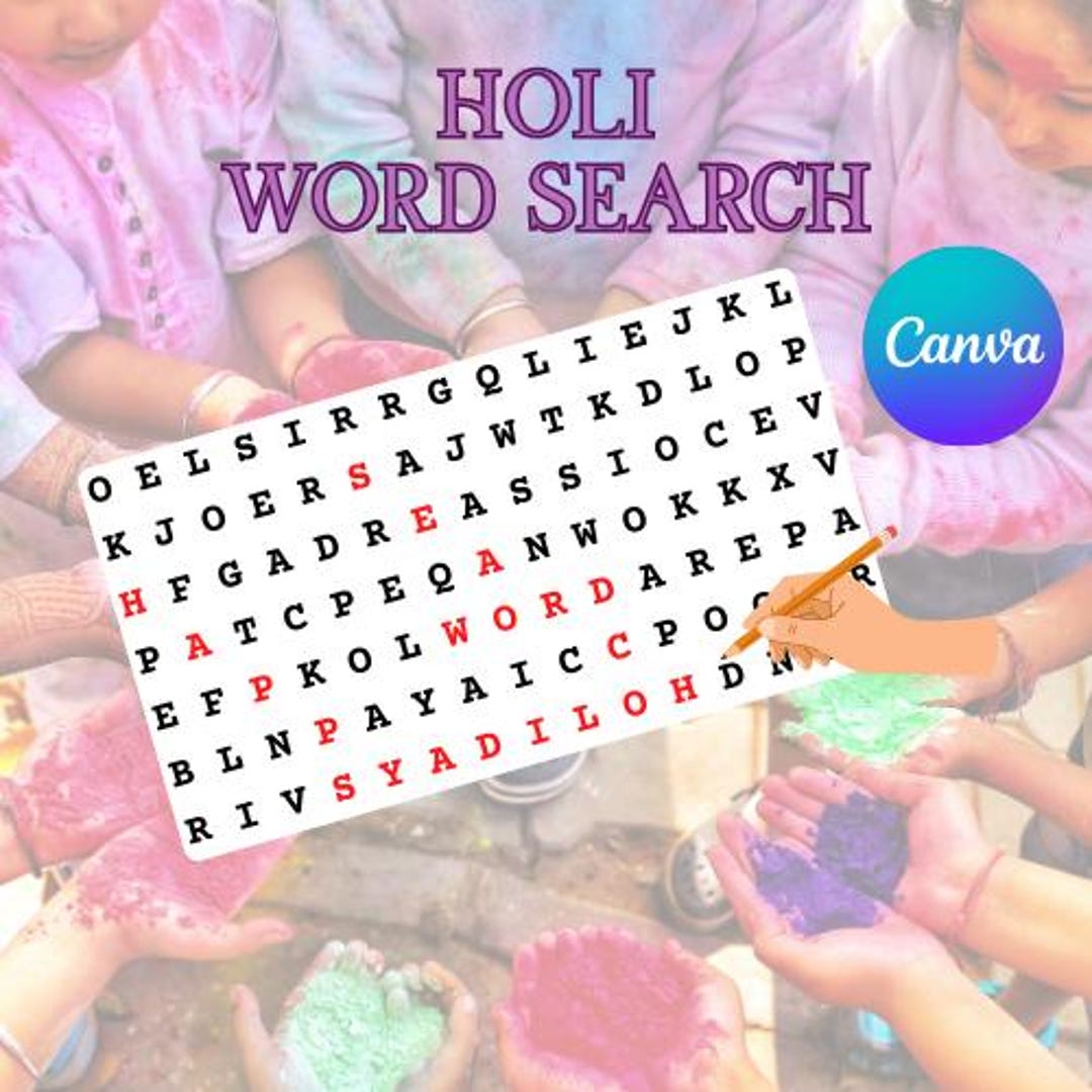 Holi Printable Word Search – Fun Holiday Puzzle Game for Classrooms ...
