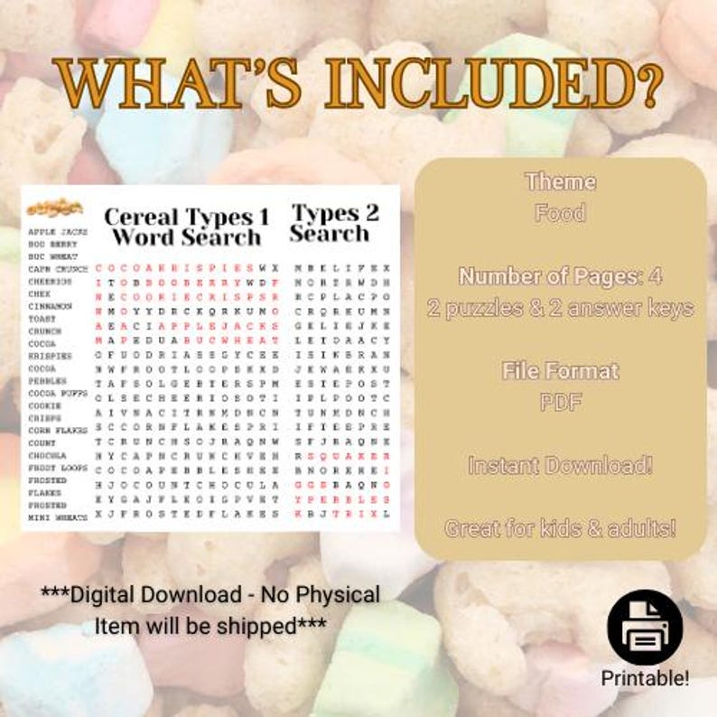Cereal Types Word Search – Food-themed Classroom Activity (2 Included ...