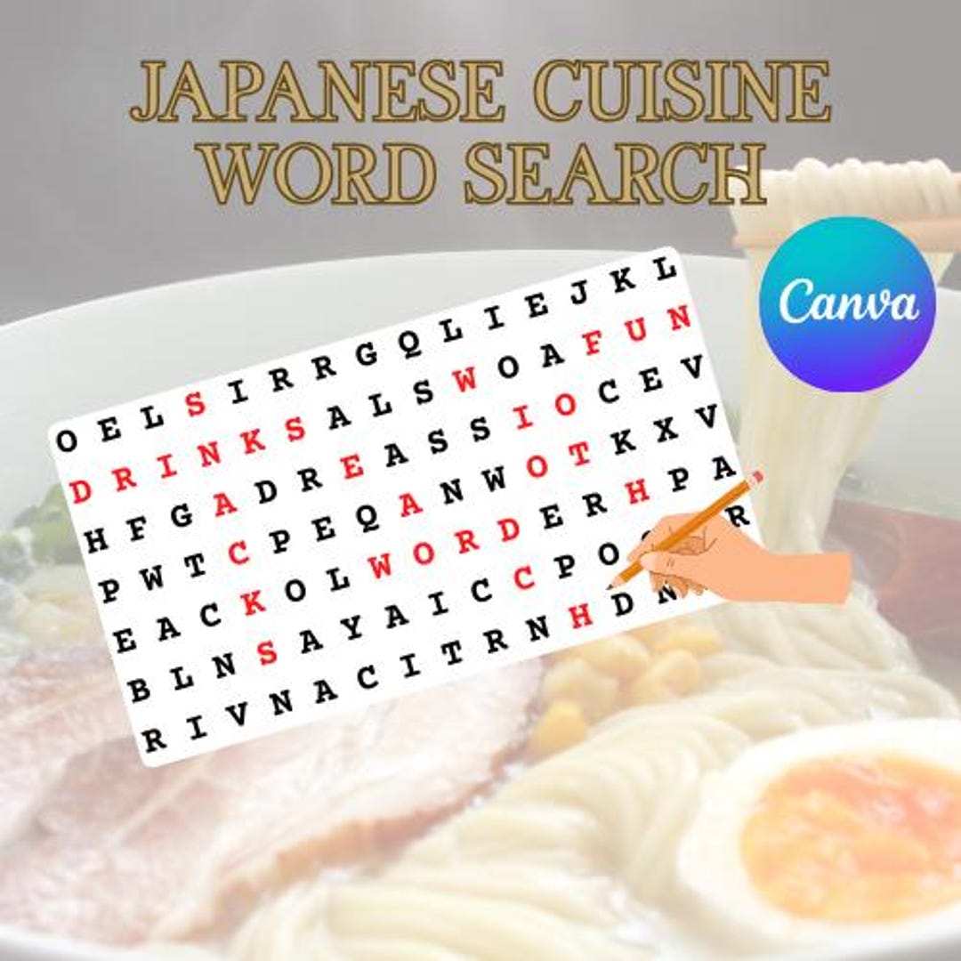 Japanese Cuisine Word Search – Food-themed Puzzle Activity (2 Included ...