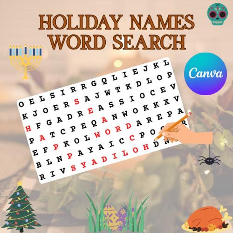 Sopa de letras imprimible con nombres de festividades: divertido juego ...