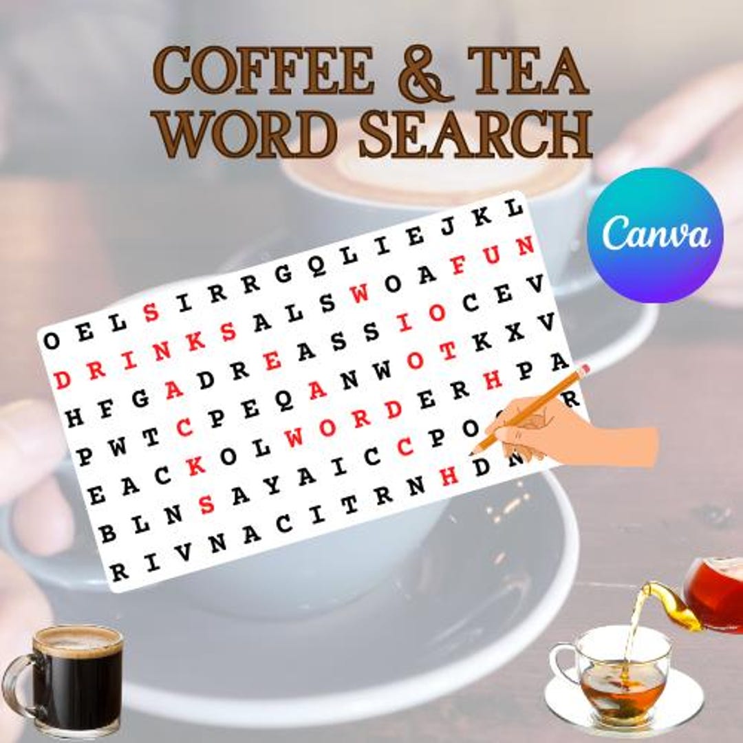 Coffee & Tea Word Search – Printable Puzzle Activity (2 Included ...