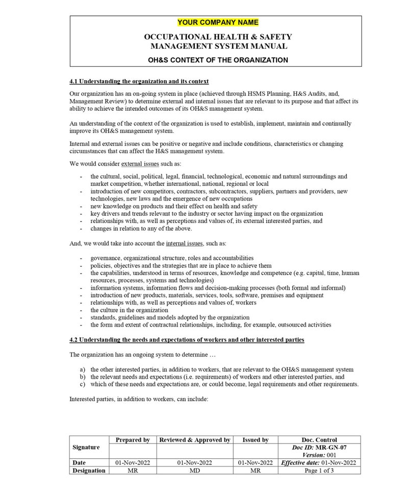 ISO 45001 Document Templates - Etsy