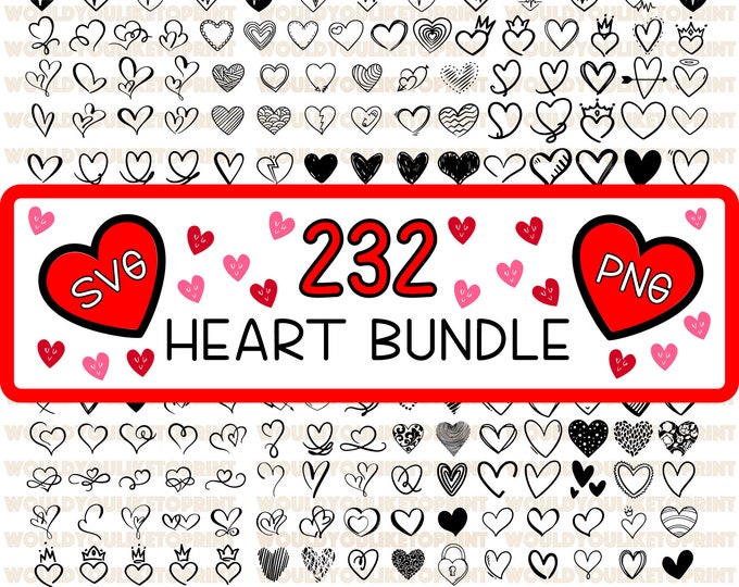 Heart Bundle Svgpng Heart Doodle Svg, Heart Svg Cut Files for Cricut ...