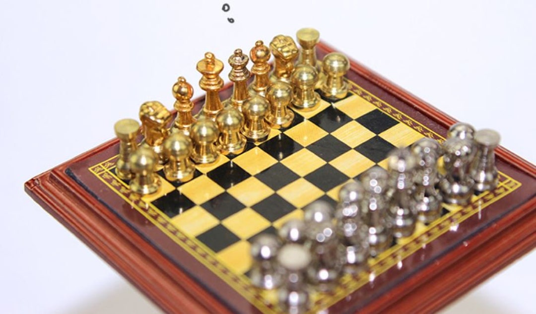 1:12 Scale Dollhouse Miniature Metal Game Chess Set Board Game - Etsy