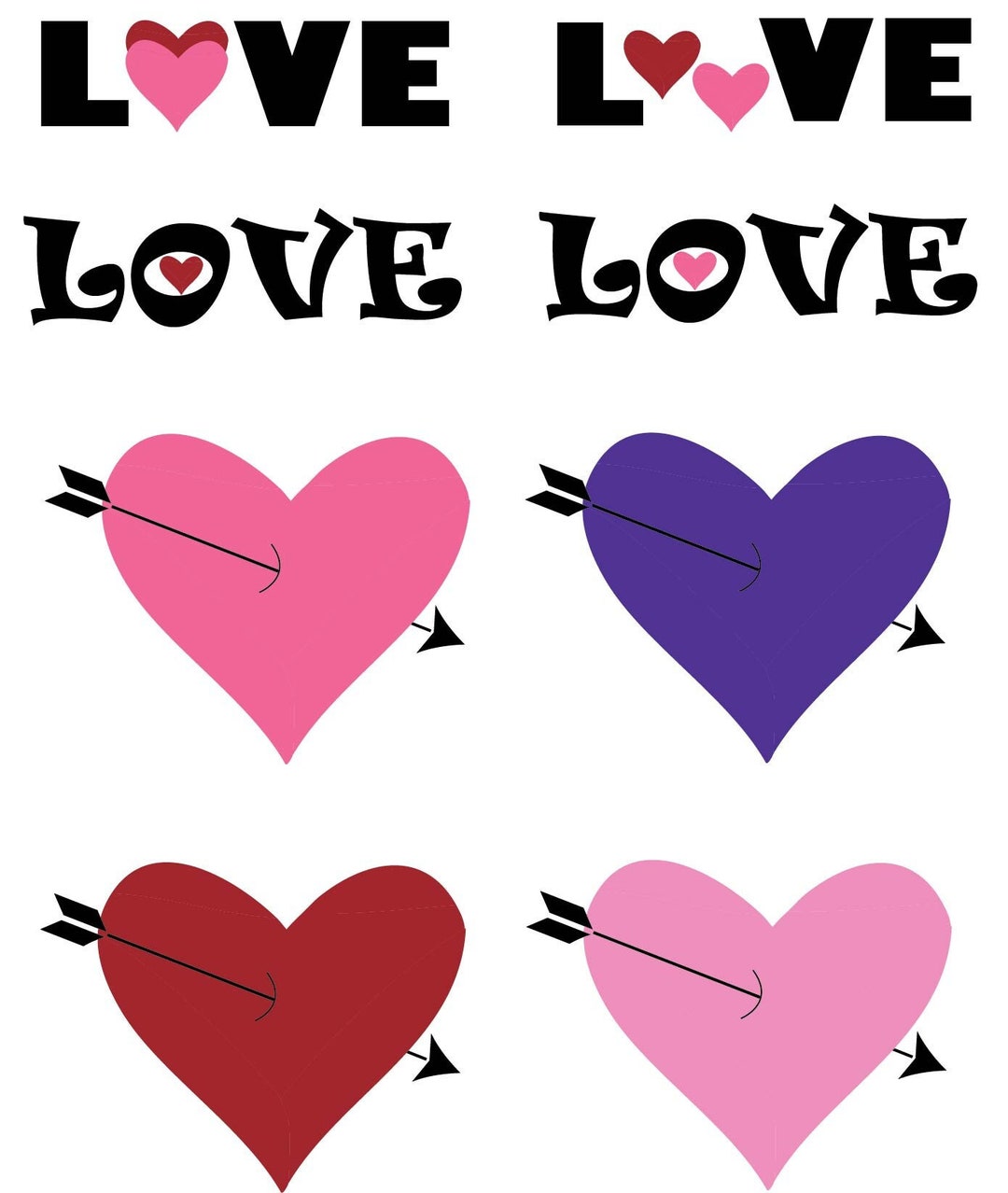 Valentine Love Digital Prints Clip Art Hearts Cupid Arrow - Etsy