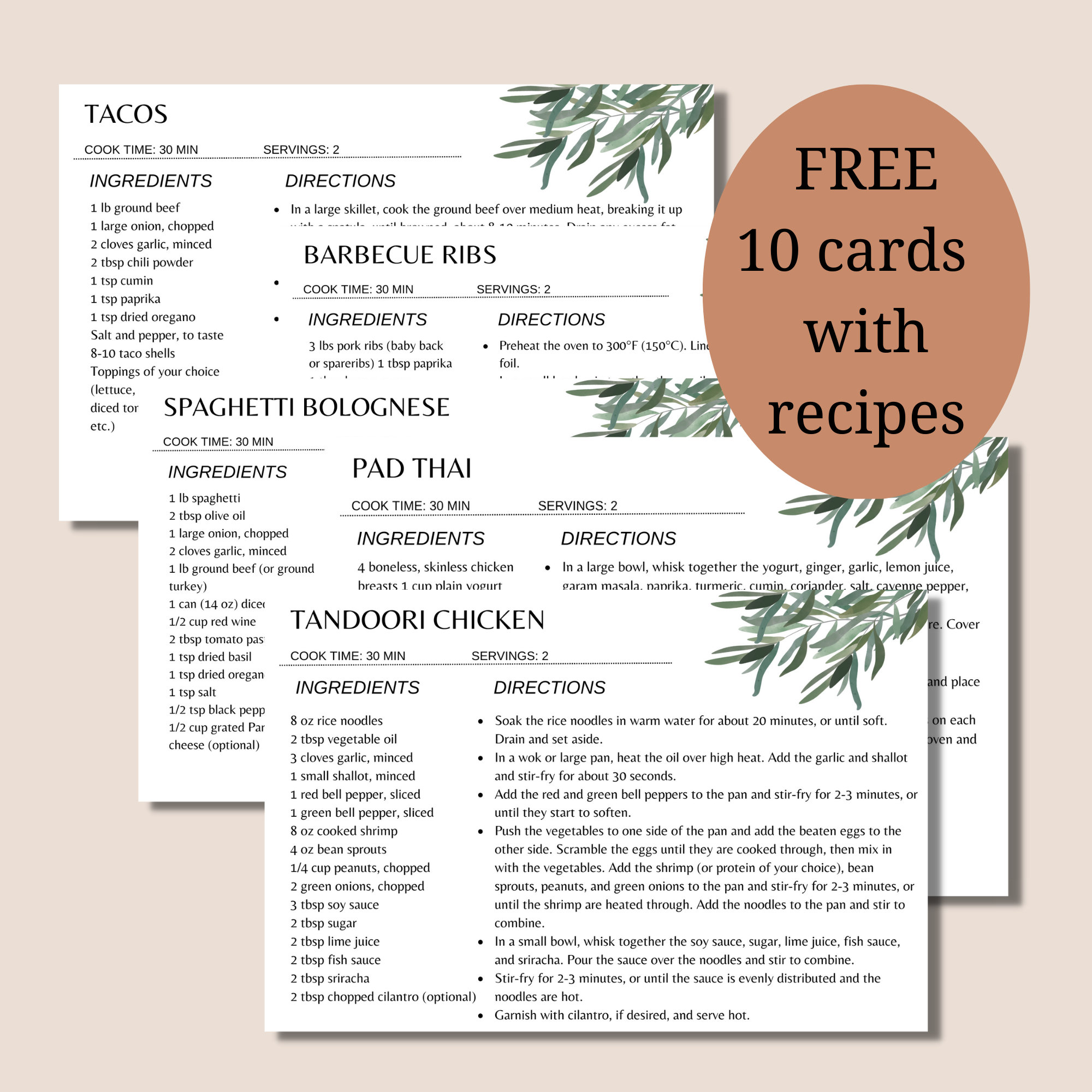 MINIMAL Recipe Card Template, Simple Recipe Card Editable, Modern ...