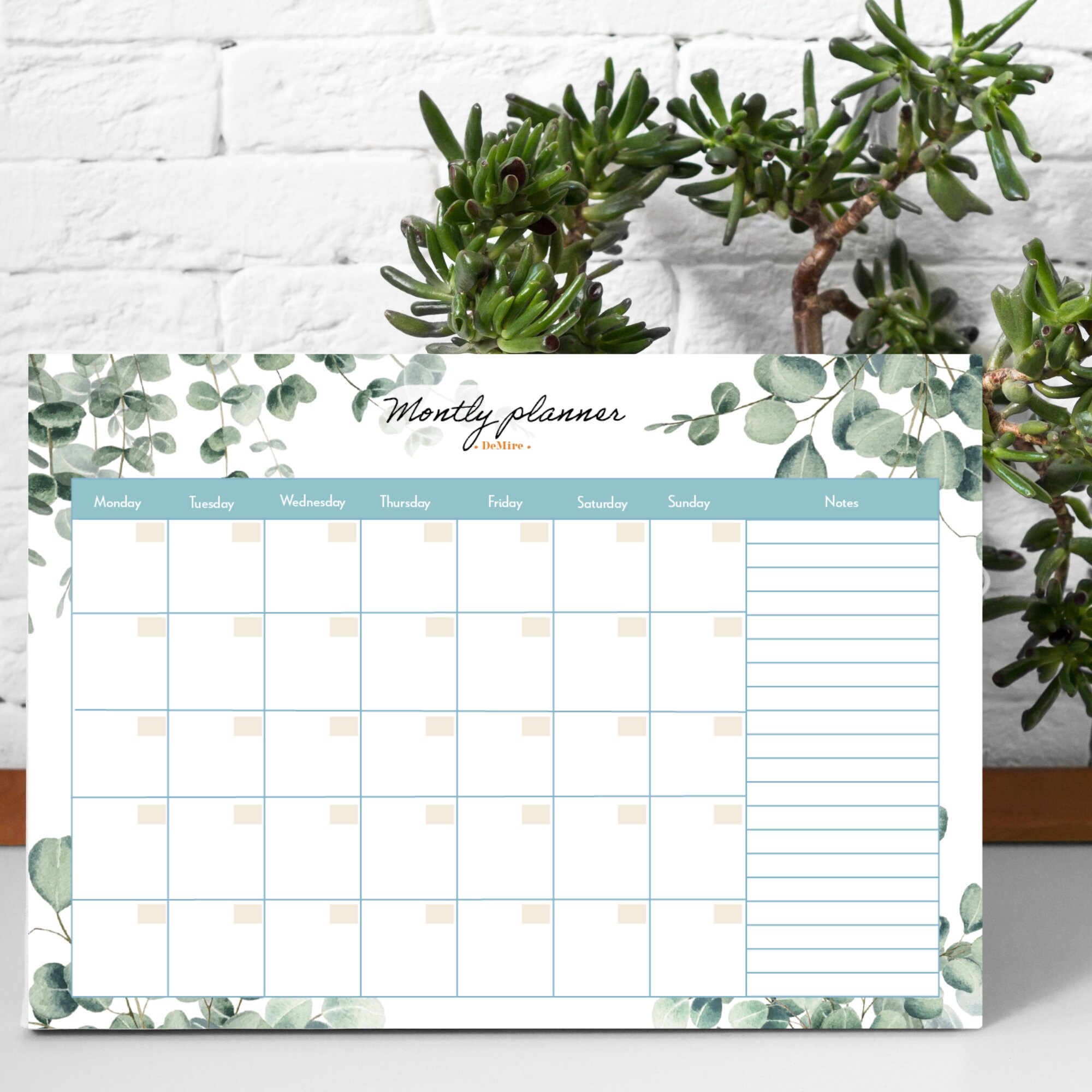 Monthly Planner Printable to Do List, Eucalyptus Design, Monthly ...