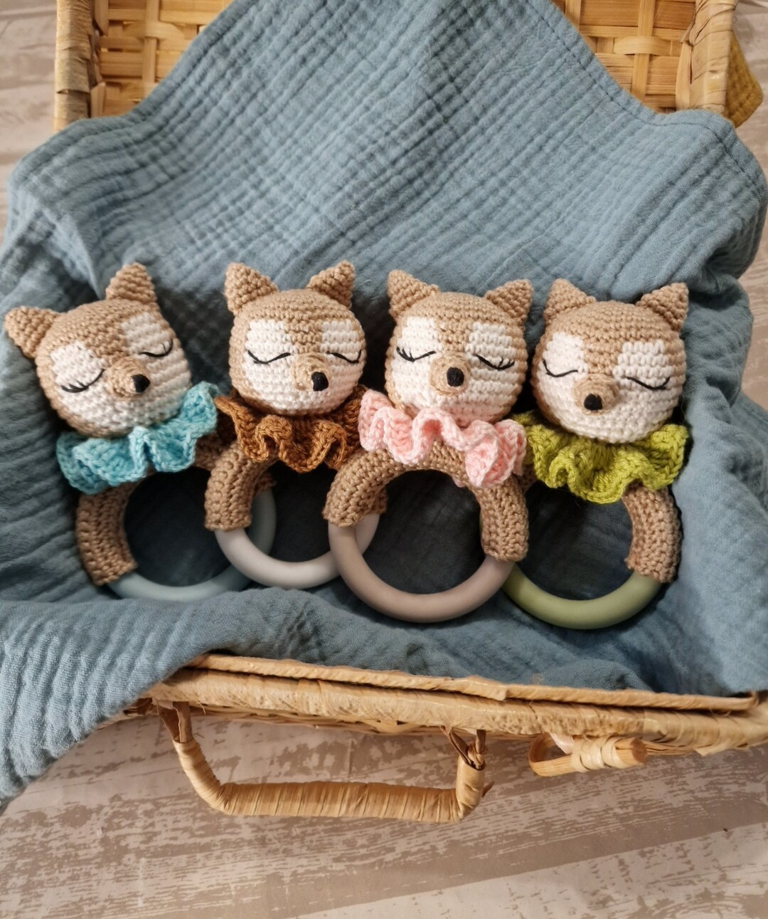 Teething Ring Brown Wolf Rattle Crochet and Silicone - Etsy