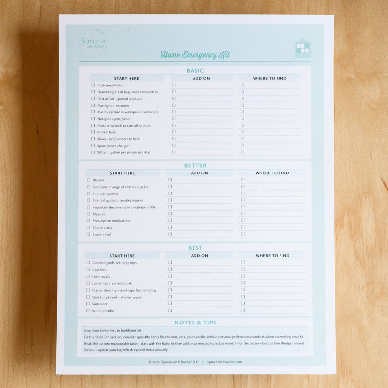 Home Emergency Kit Checklist - Etsy