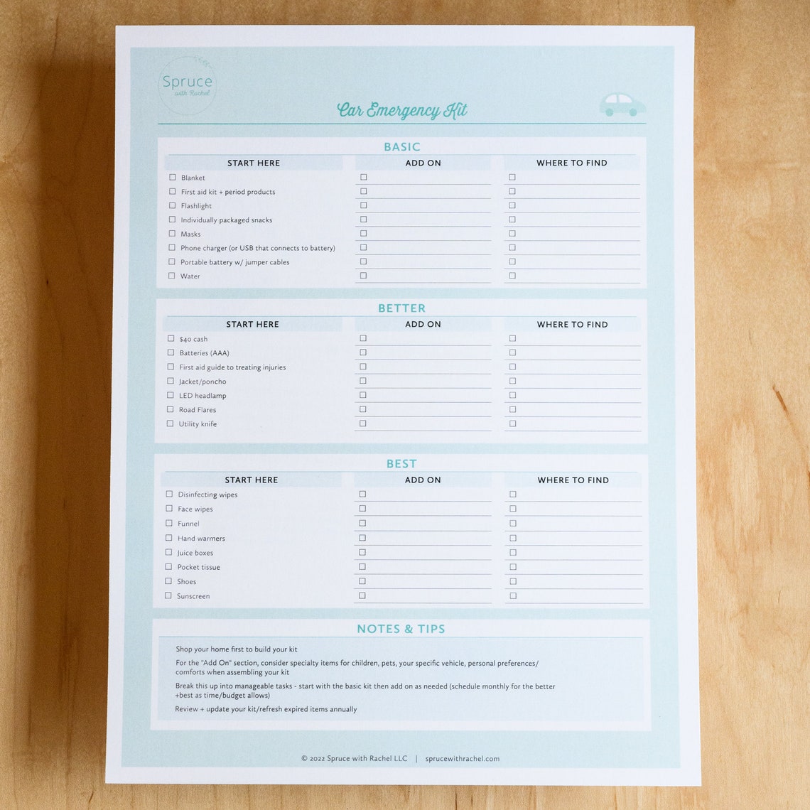 Car Emergency Kit Checklist - Etsy