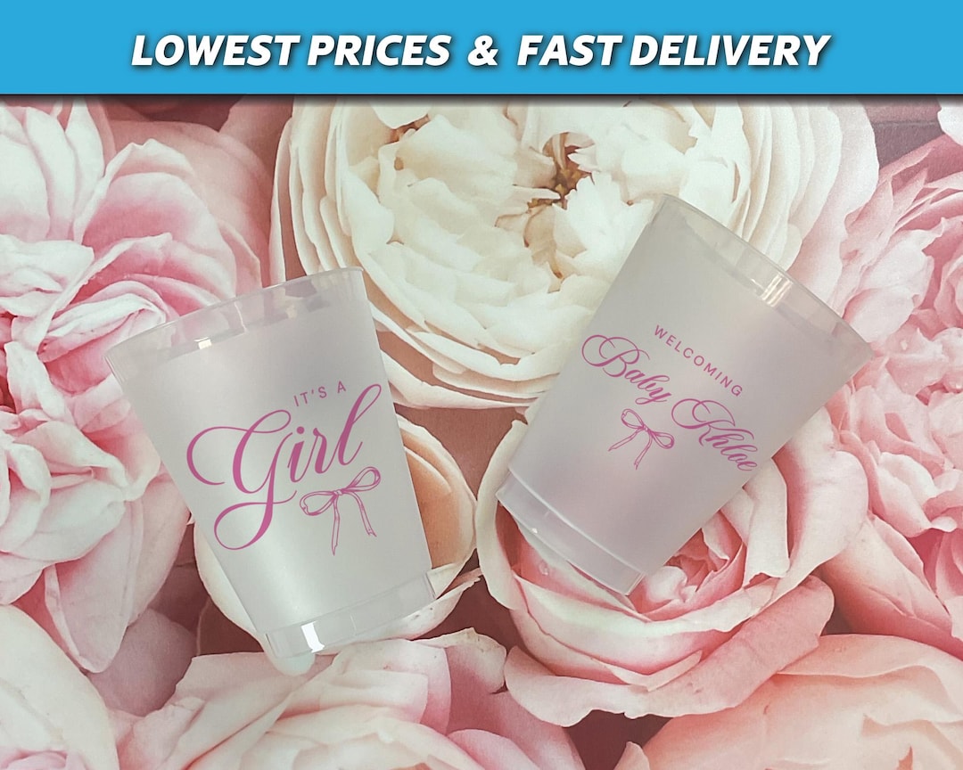 Bow Party Cups for Baby Girl Shower, Custom Baby Shower Frosted Cups ...