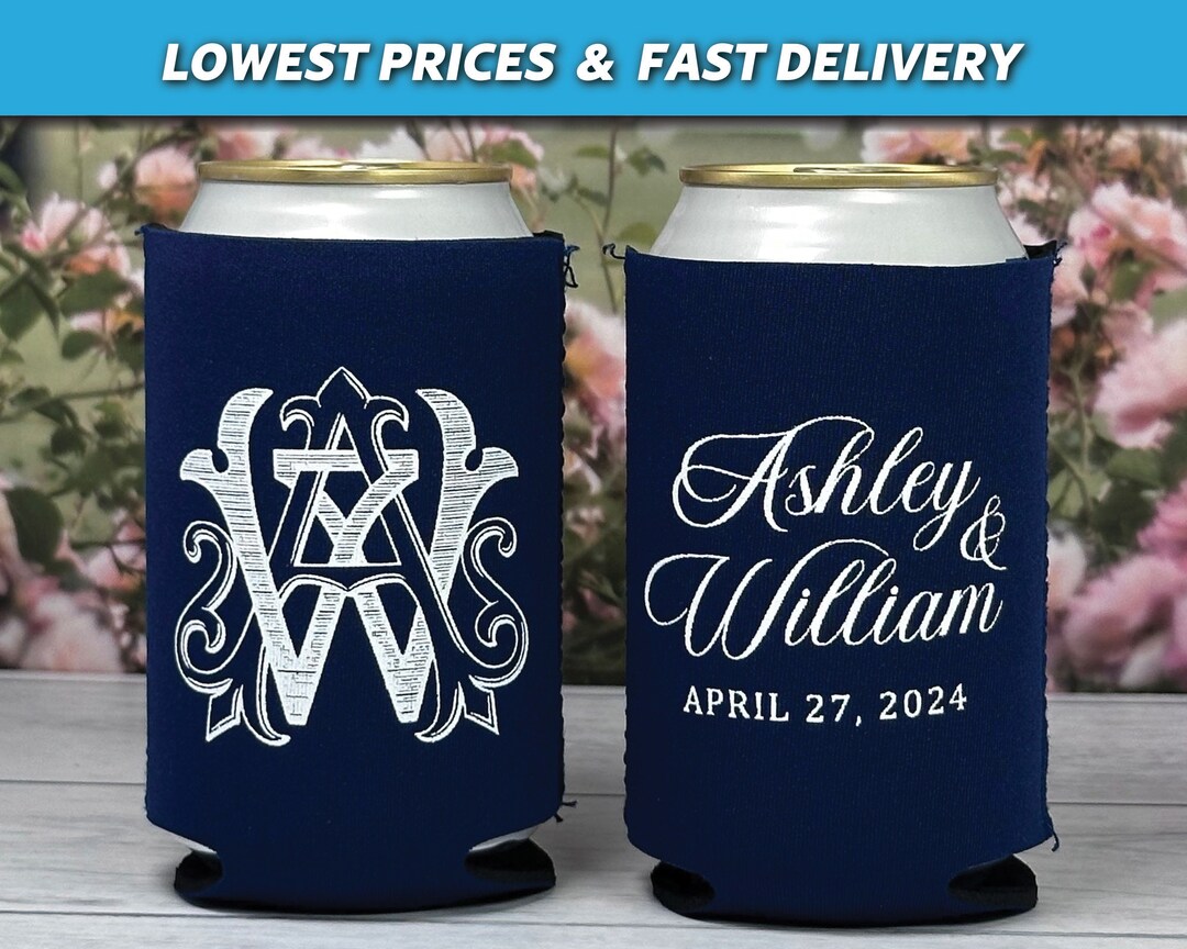 Elegant Wedding Can Coolers, Personalized Wedding Huggers, Modern ...