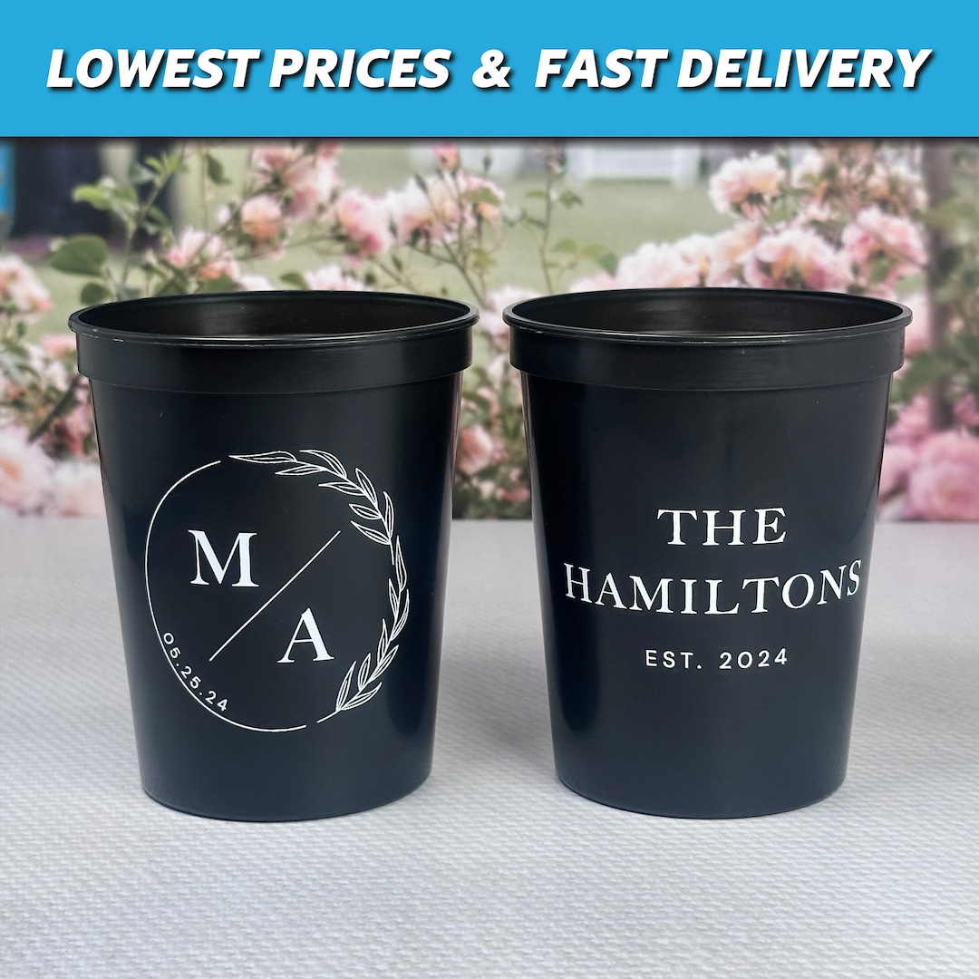 Wedding Stadium Cups, Modern Wedding 16oz Stadium Plastic Cups ...