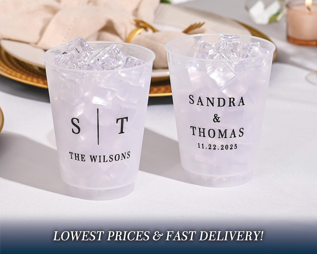 Custom Wedding Monogram cups, Frosted Plastic Cups, Modern Wedding ...
