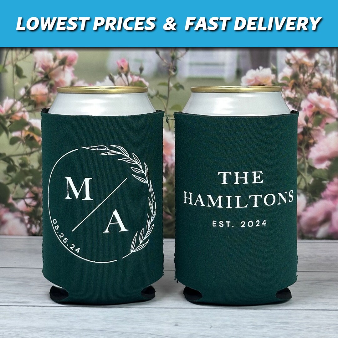 Personalized Wedding Can Coolers, Custom Huggers for Modern Wedding or ...