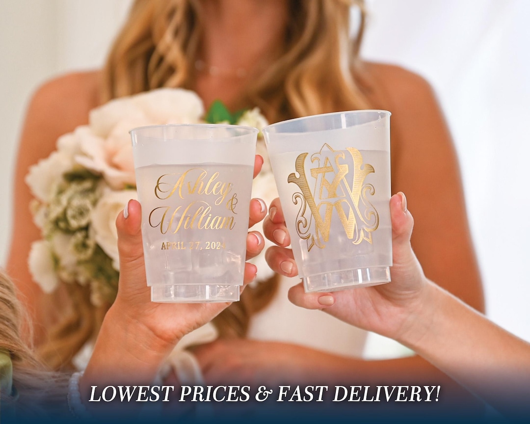 Personalized Wedding Cups - Frost Flex Cups, Interlocking Monogram Cups ...