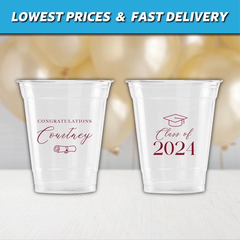 Custom Printed Soft Clear Plastic Cups, Graduation Disposable Cups ...