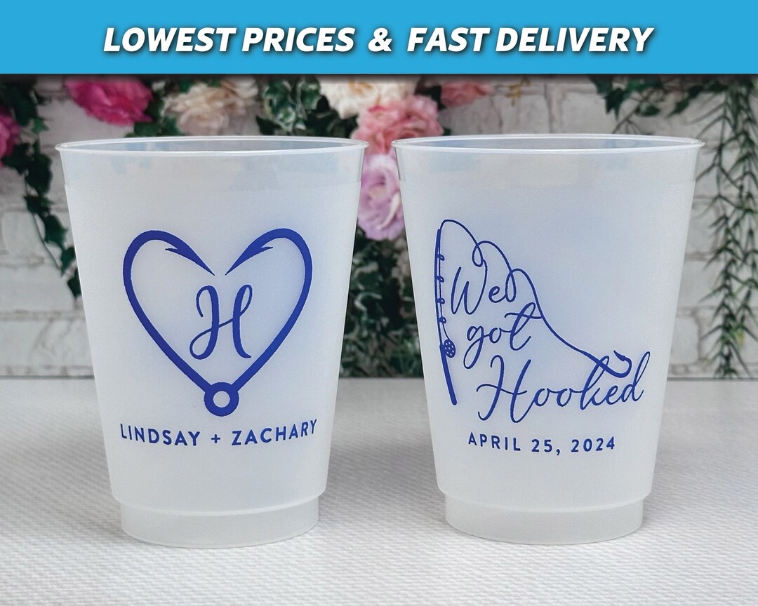 We Got Hooked Wedding Cups, Wedding Frosted Cups, Personalized Fishing ...
