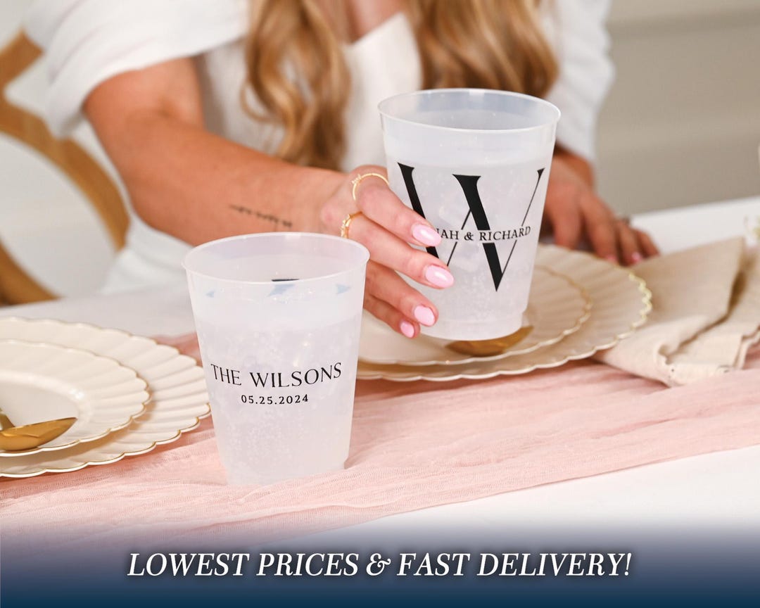 Custom Wedding Cups, Reception Bar Frosted Cups, Personalized ...