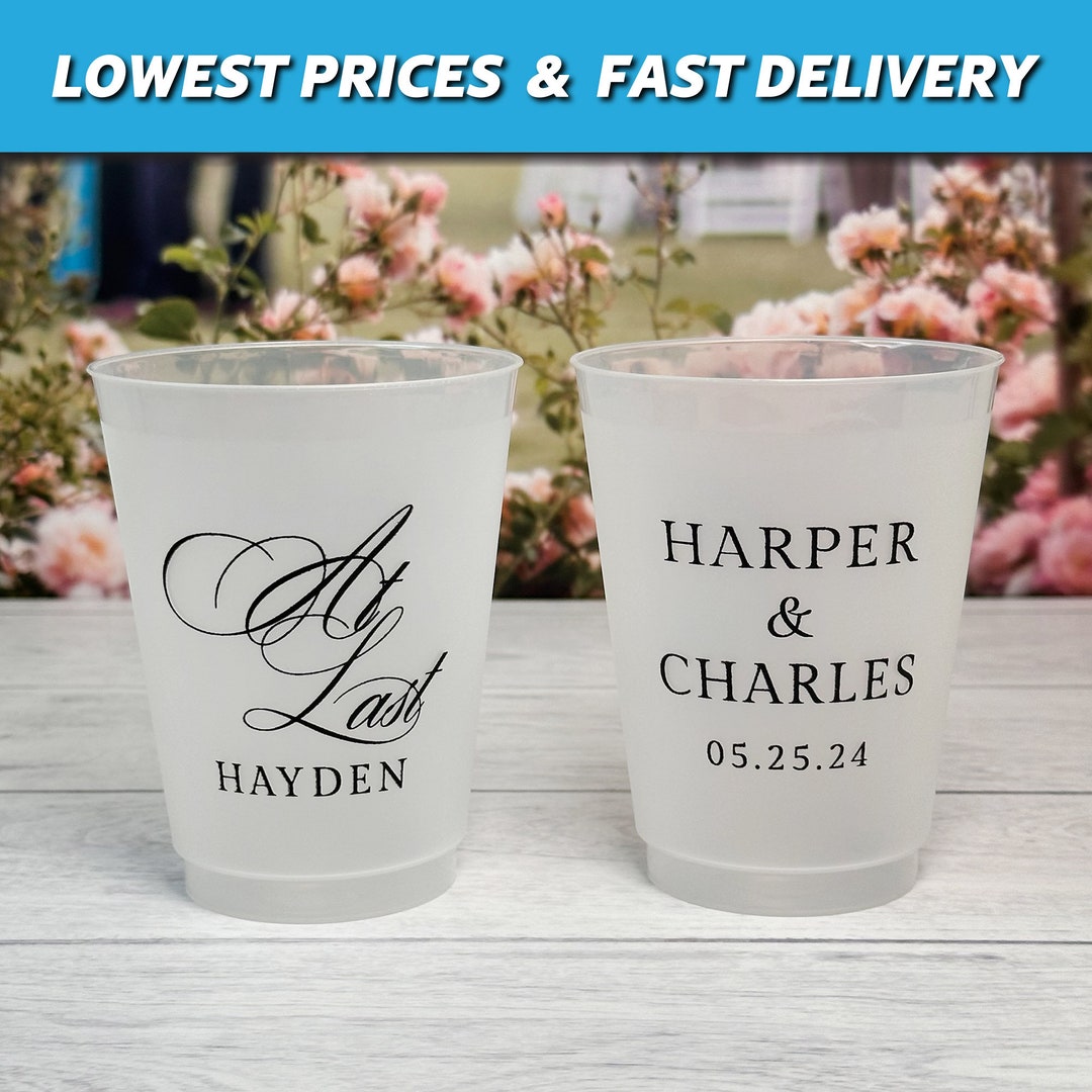 Custom Wedding Cups, Reception Bar Frosted Cups, Personalized ...
