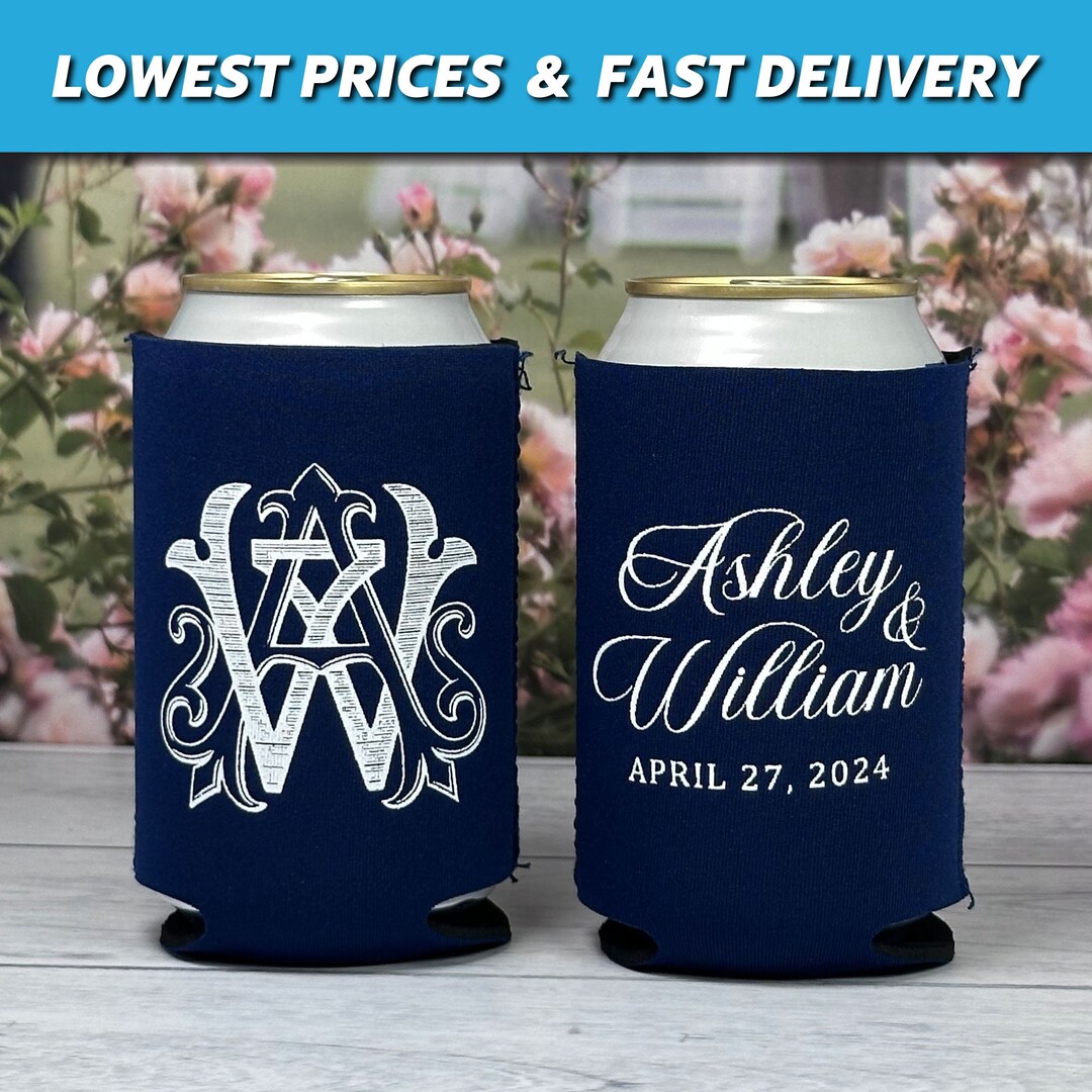 Elegant Wedding Can Coolers, Personalized Wedding Huggers, Modern ...