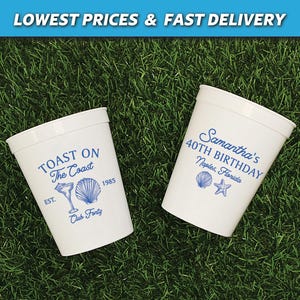 Toast on the Coast Birthday Cups, Coastal Birthday Stadium Cups, 40th ...