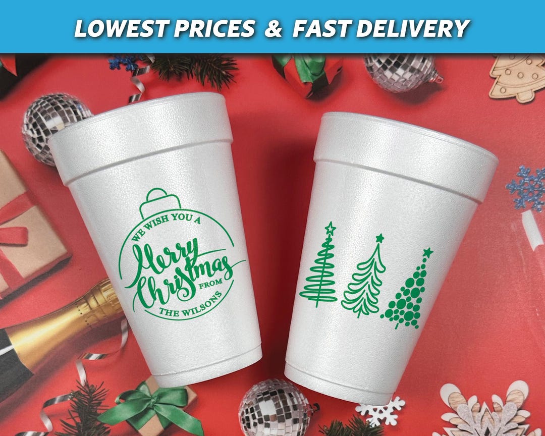 Christmas Tree Foam Cups, Christmas Dinner Styrofoam Cups, Friendsmas ...