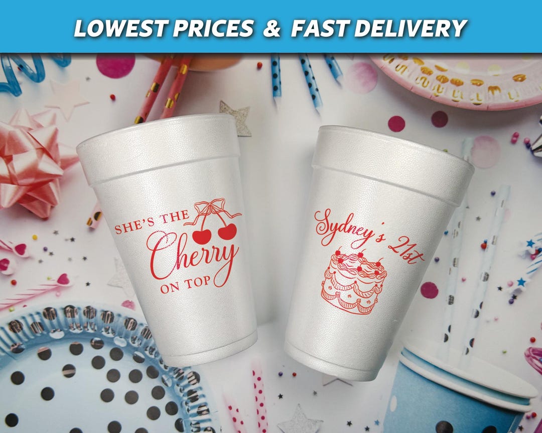 She's the Cherry on Top Birthday Foam Cups, Cherry Themed Party ...