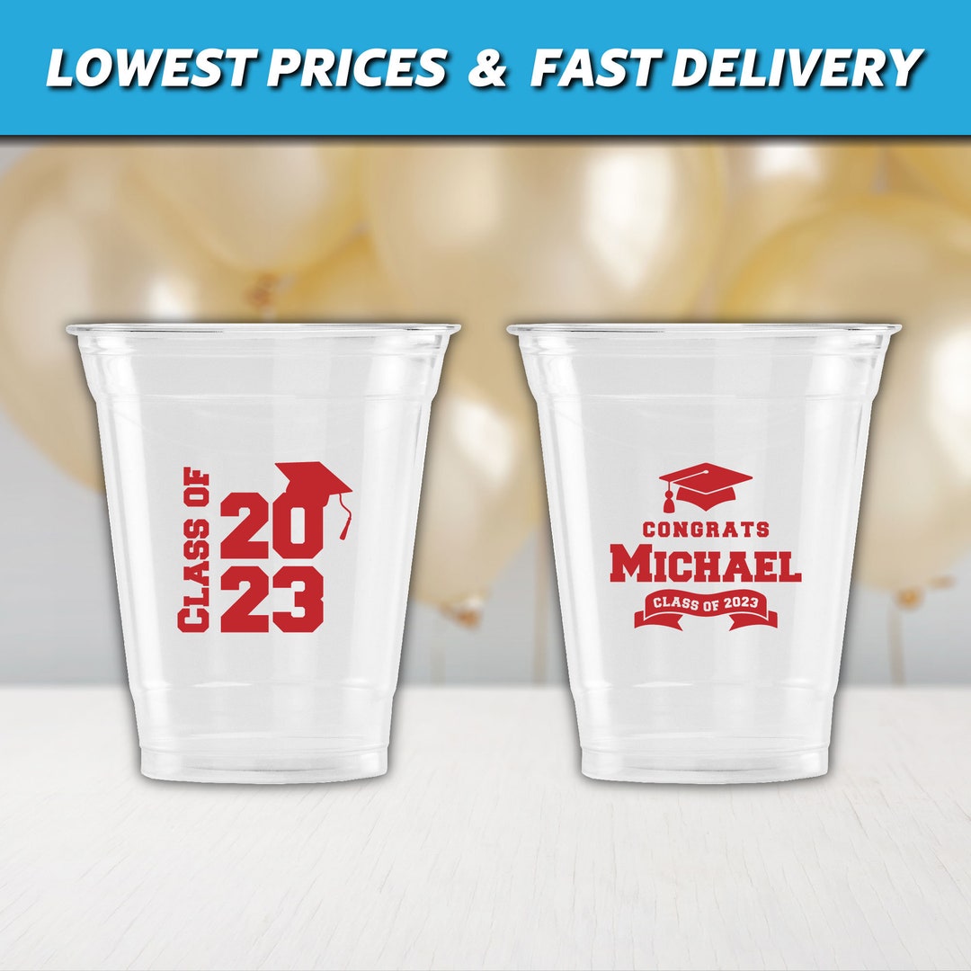 Custom Printed Soft Clear Plastic Cups, Graduation Disposable Cups ...