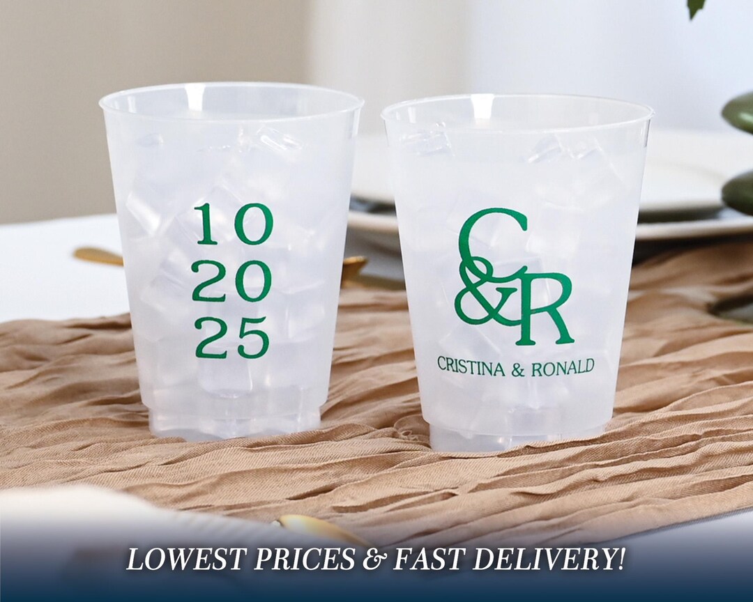 Custom Wedding Shatterproof Cups, Monogrammed cups, Frosted Plastic ...