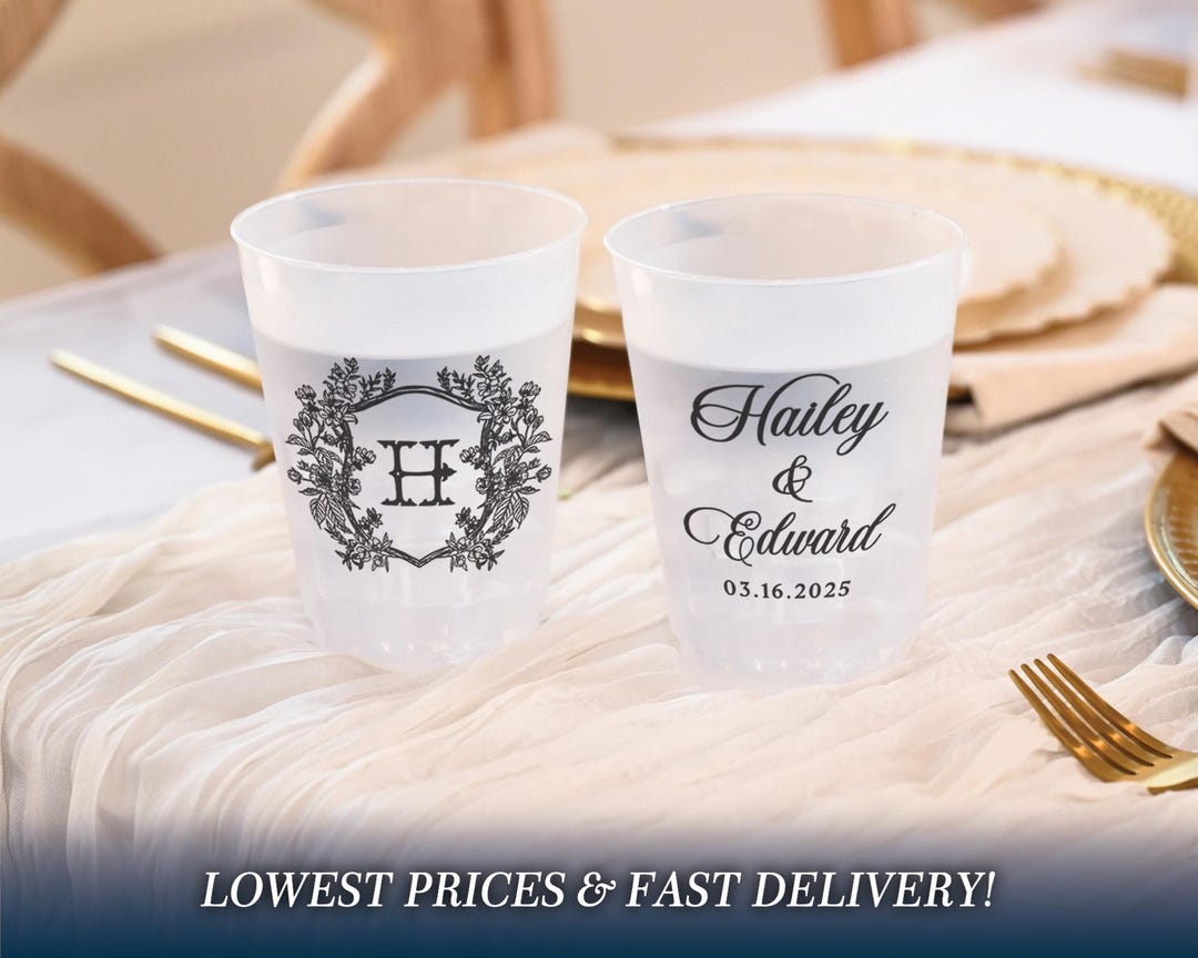 Custom Wedding Cups, Reception Bar Frosted Cups, Personalized ...