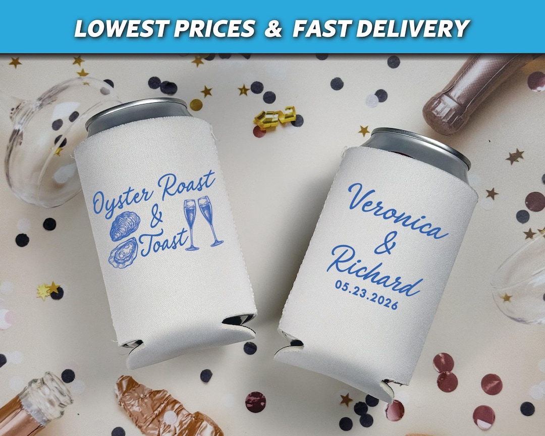 Oyster Roast & Toast Wedding Shower Can Coolers, Shuck It Huggers ...