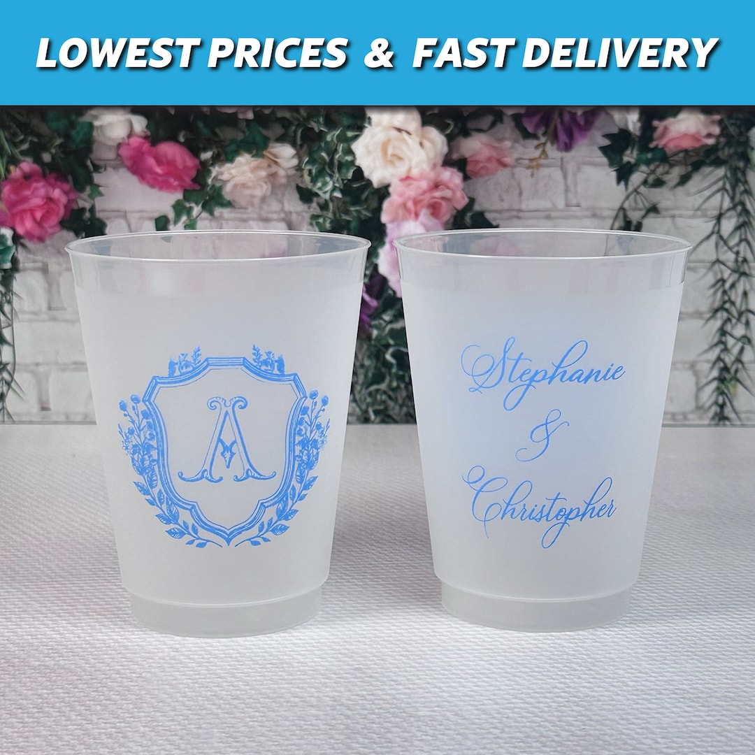 Custom Wedding Cups, Reception Bar Frosted Cups, Personalized Shatterproof Cups, Modern Wedding ...