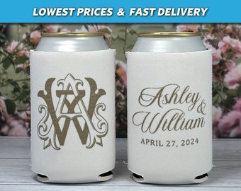 Personalized Wedding Can Coolers, Custom Huggers for Modern Wedding or ...