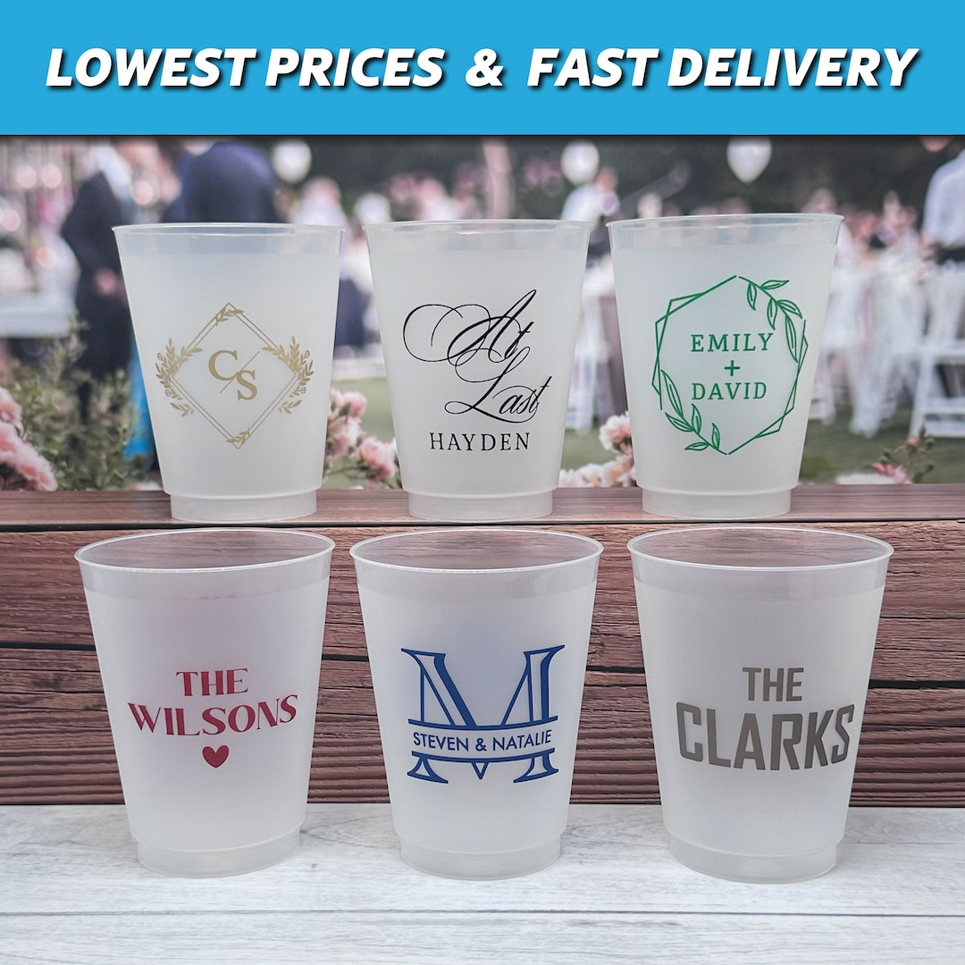 Custom Wedding Cups, Reception Bar Frosted Cups, Personalized ...
