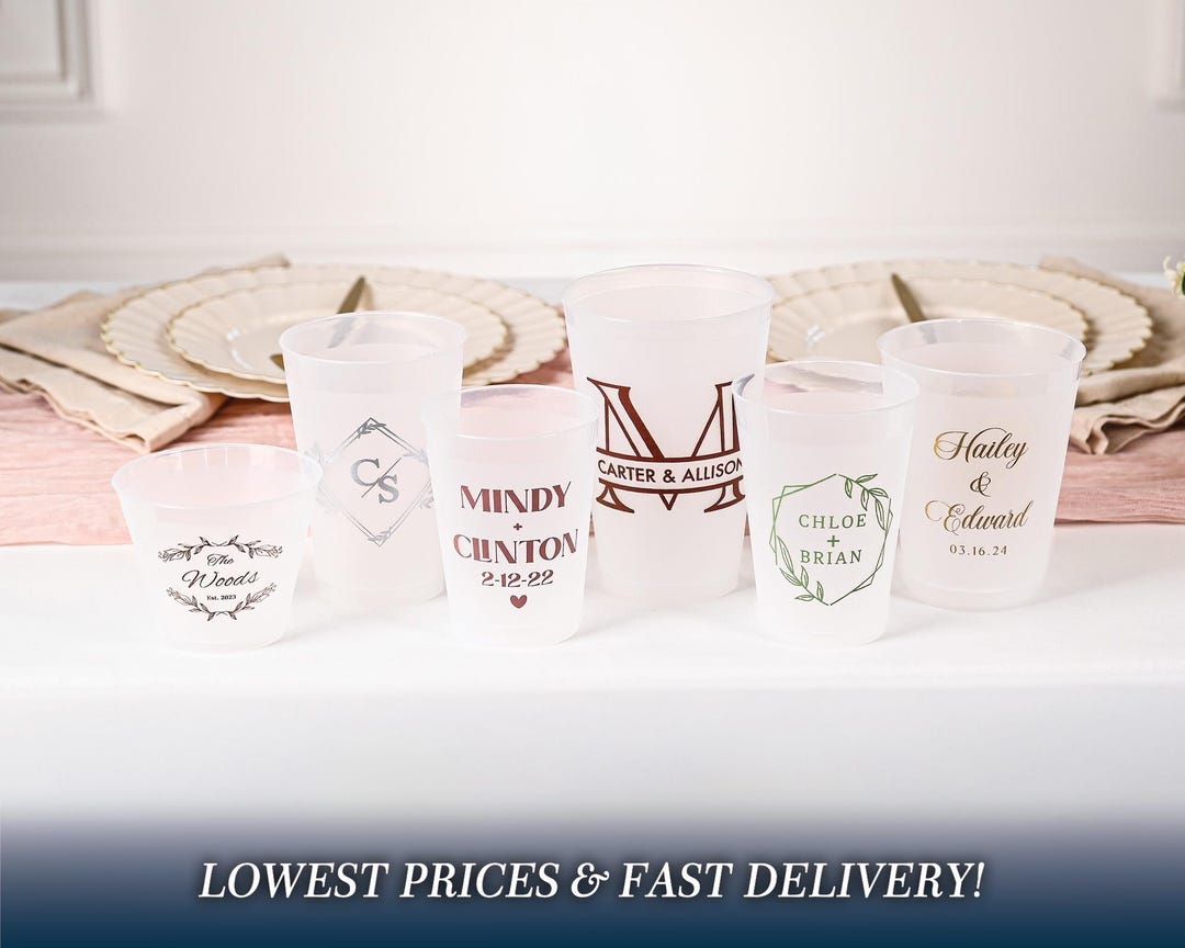 Custom Wedding Frosted Cups, Personalized Wedding Monogram Cups ...