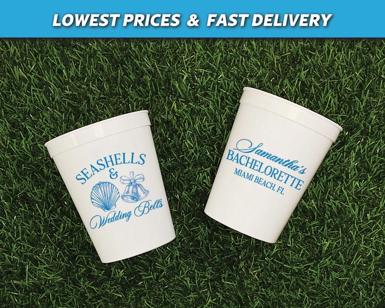 Seashells and Wedding Bells Cups, Beach Bachelorette Stadium Cups ...