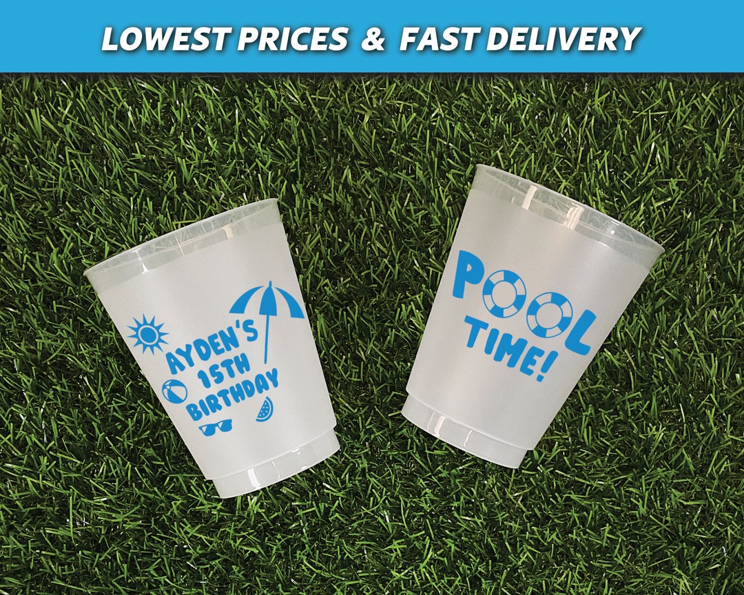 Personalized Pool Birthday Cups, Swimming Party Frosted Cups, Spring ...