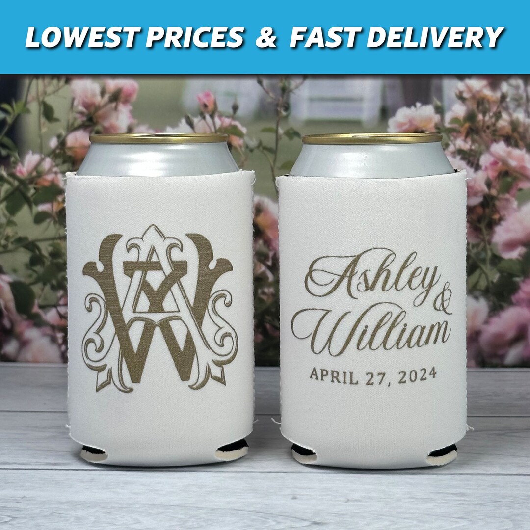 Personalized Wedding Can Coolers, Custom Huggers for Modern Wedding or ...