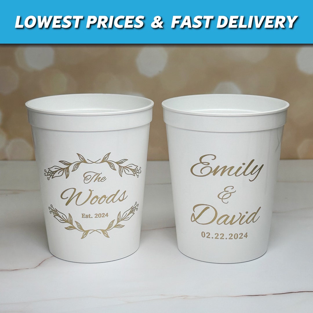 Wedding Stadium Cups, Modern Wedding 16oz Stadium Plastic Cups ...