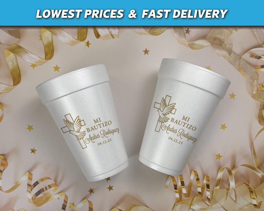 Mi Bautizo Cups, Baptism Foam Cups, Christening Cups, Styrofoam Cups, First Communion Cups, Mi ...