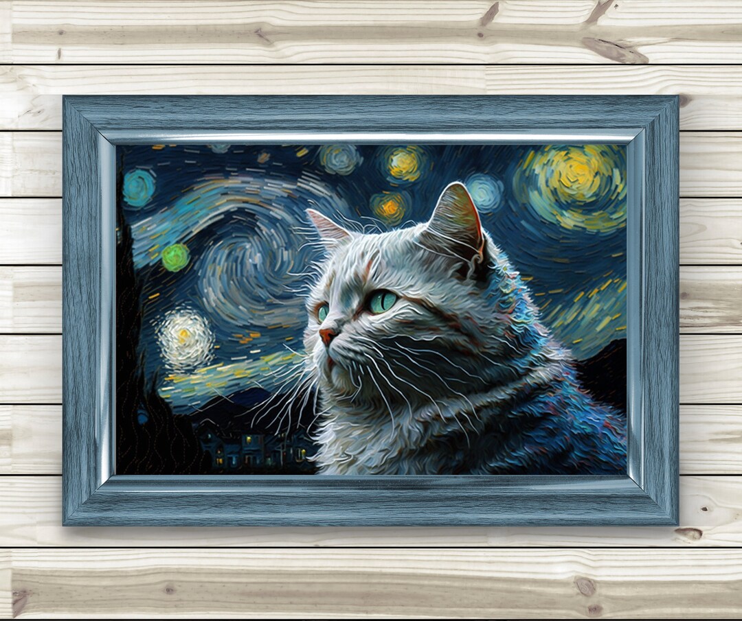 Animal Van Gogh Style Painting Cat Digital File Starry - Etsy