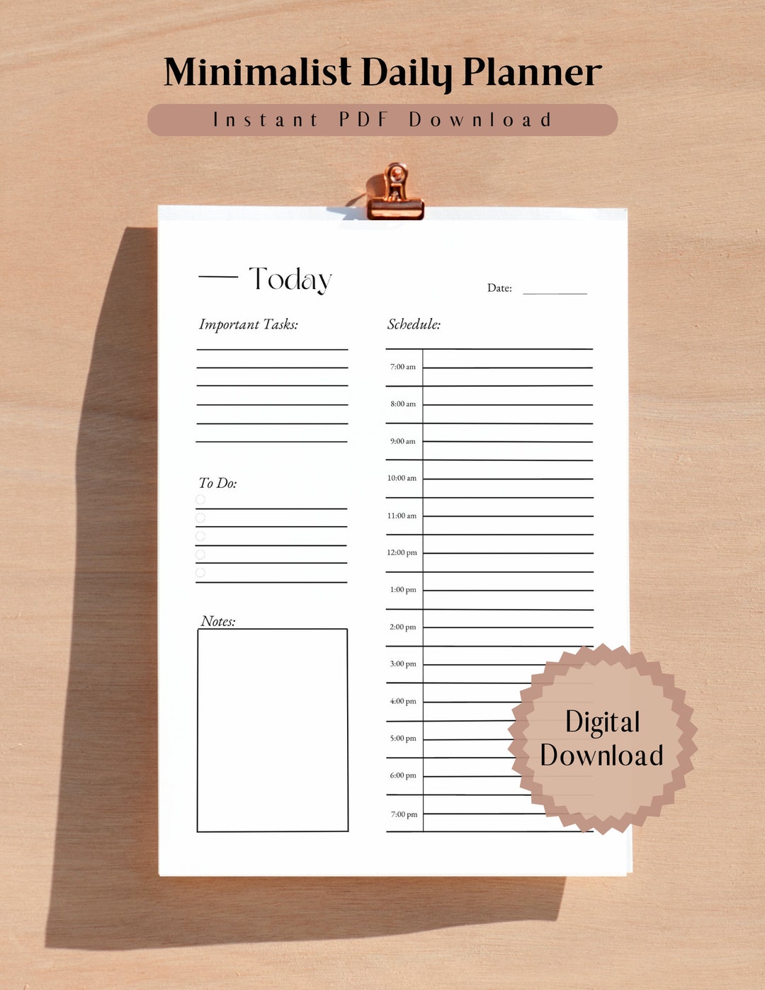 Simple Minimalist Printable Daily Planner, Productivity Planner ...