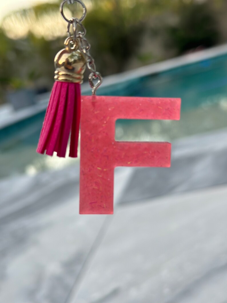 Initial Keychain Glitter Resin Keychain Initial Tassel Keychain ...