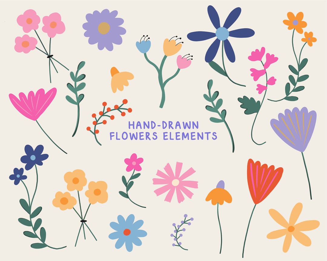 FLOWERS Elements, Floral Clipart, Digital, Colorful, CLIPART. - Etsy