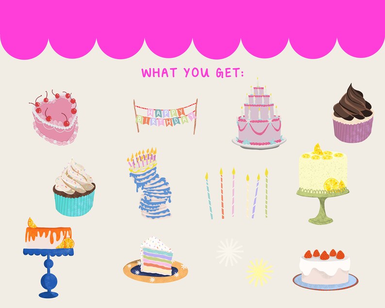 BIRTHDAY CAKES ELEMENTS Clipart, Png, Illustration, Handmade, Cute ...